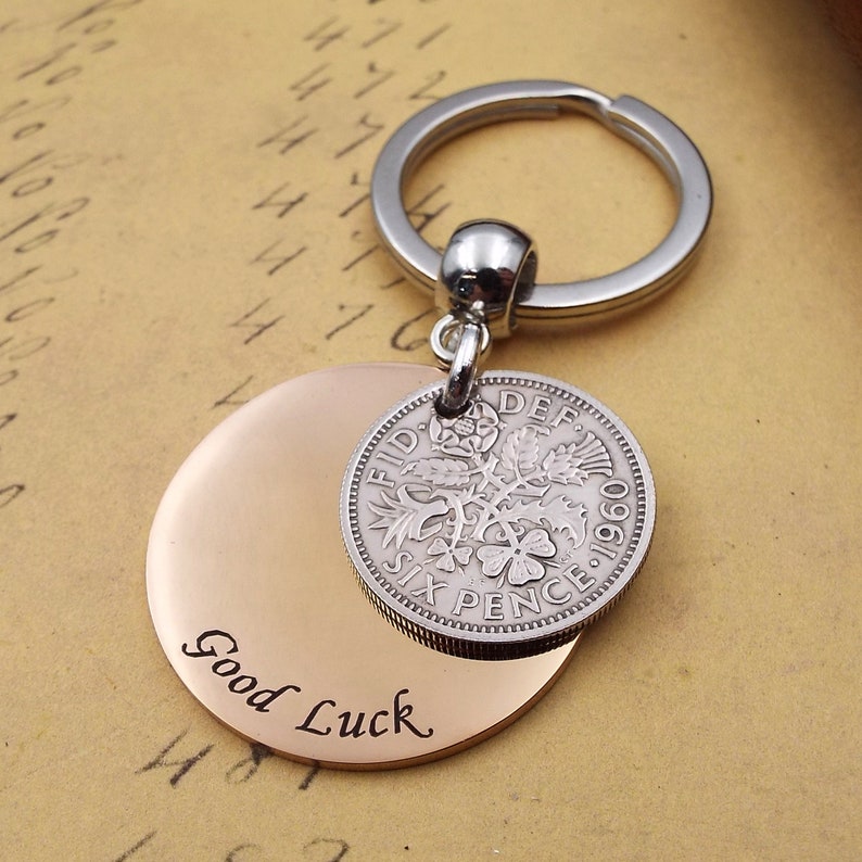 Good Luck Lucky Sixpence Pocket Token 1960 Coin Keyring 65th Birthday ...