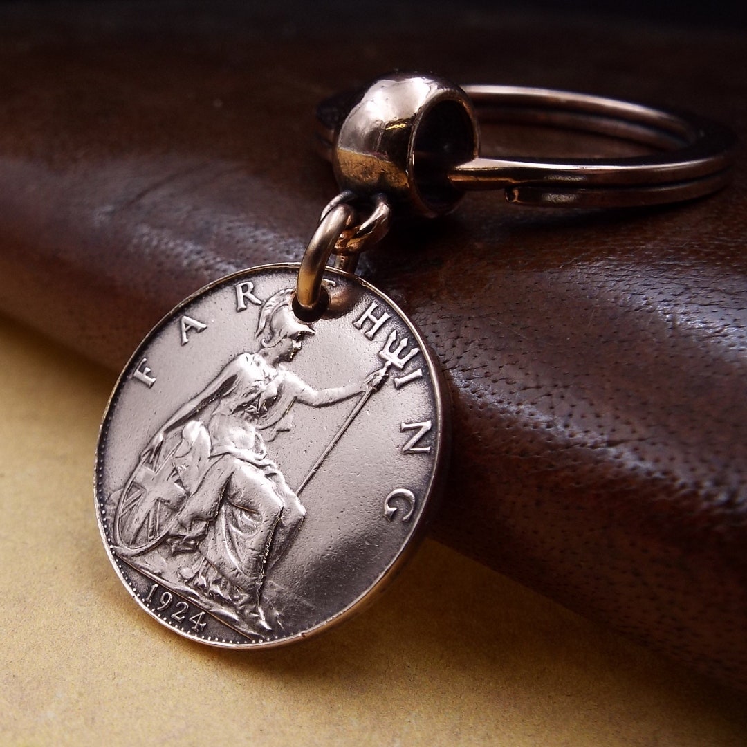 1924 British Bronze Farthing Coin Keyring Birthday Gift Vintage ...