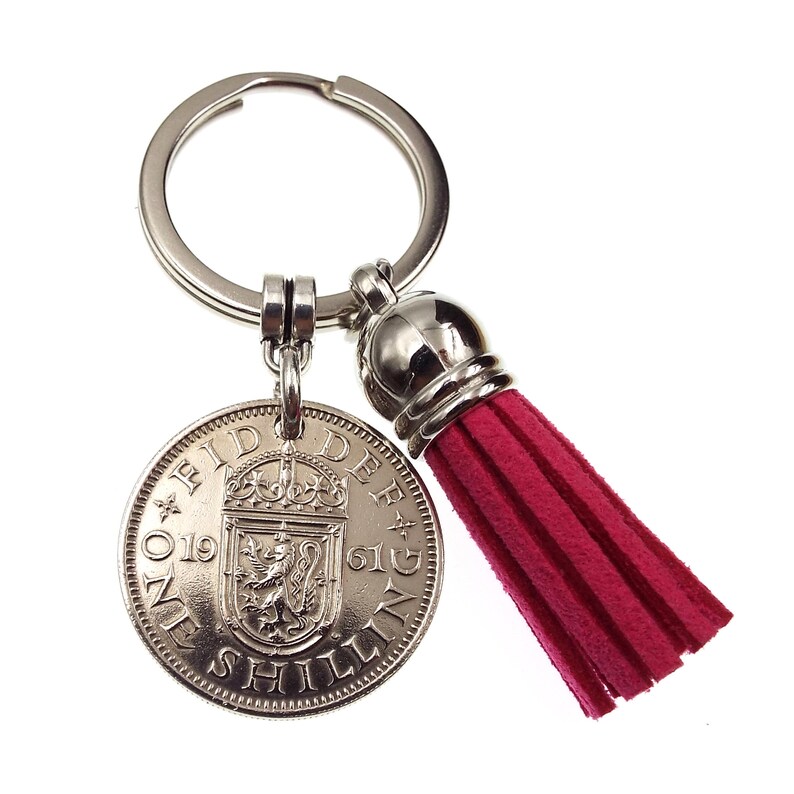 1961 Scottish Shilling Pink Tassel Coin Keyring, Metal Keychain ...