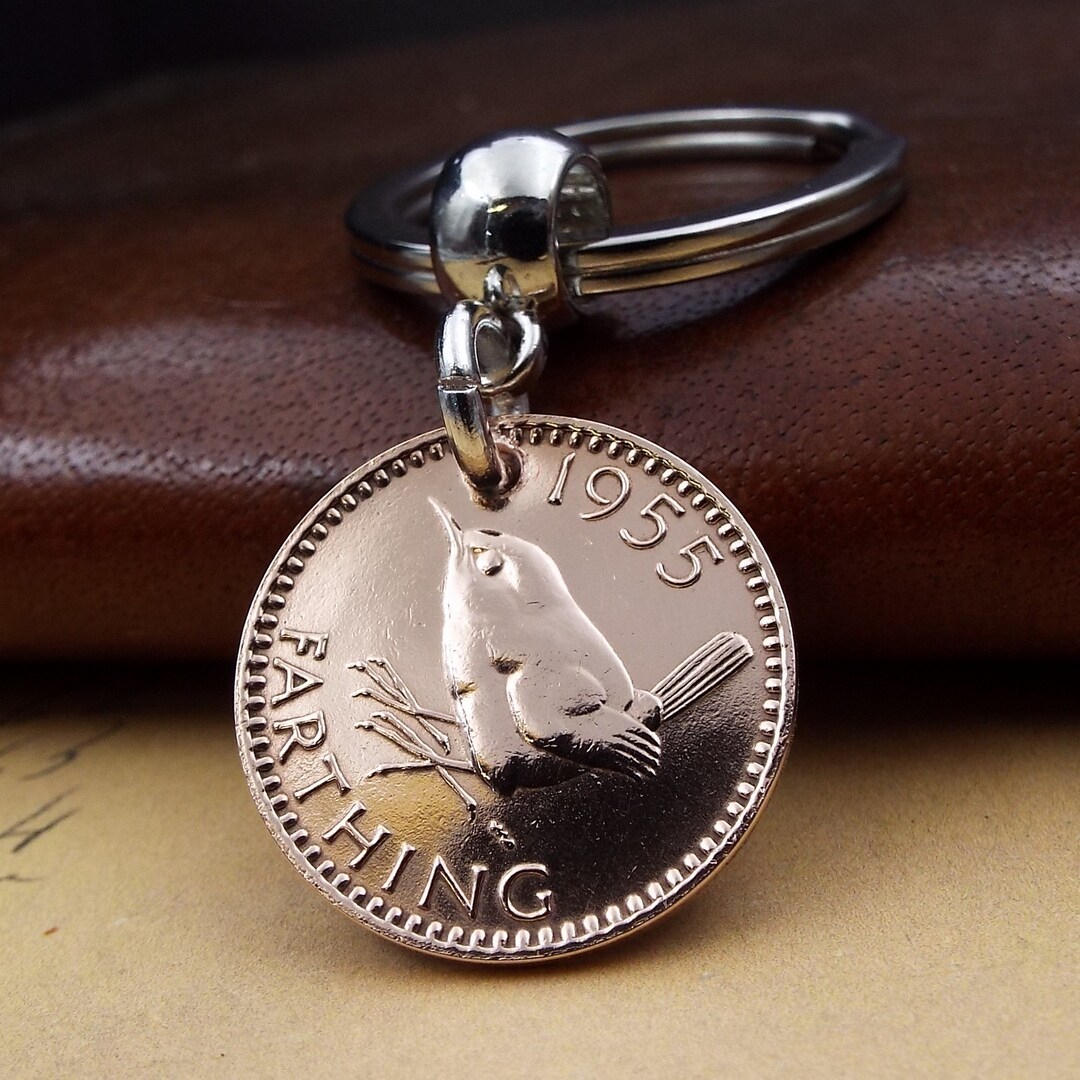 1955 British Bronze Farthing Vintage Coin Keyring 70th Birthday Gift ...
