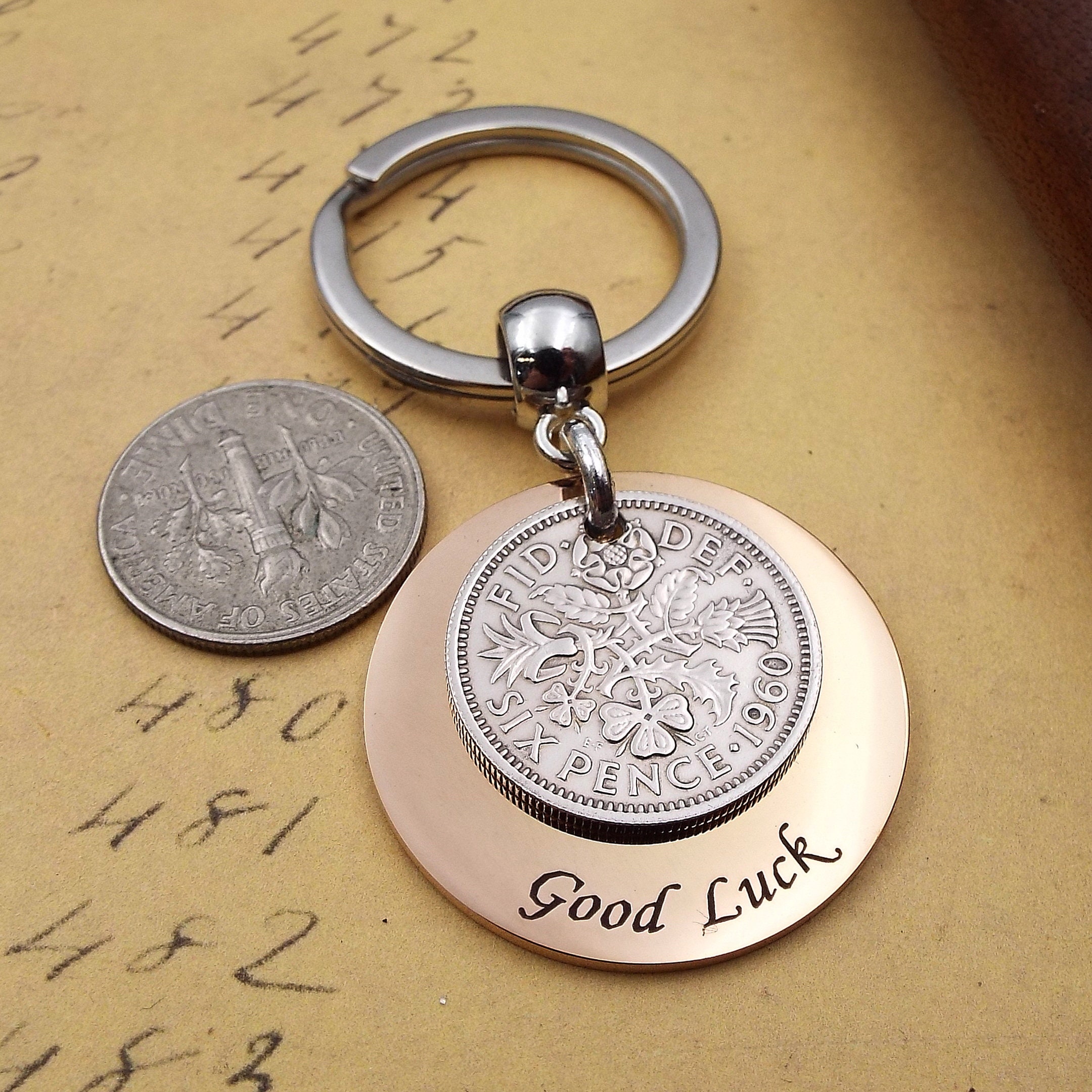 Good Luck Lucky Sixpence Pocket Token 1960 Coin Keyring 65th Birthday ...