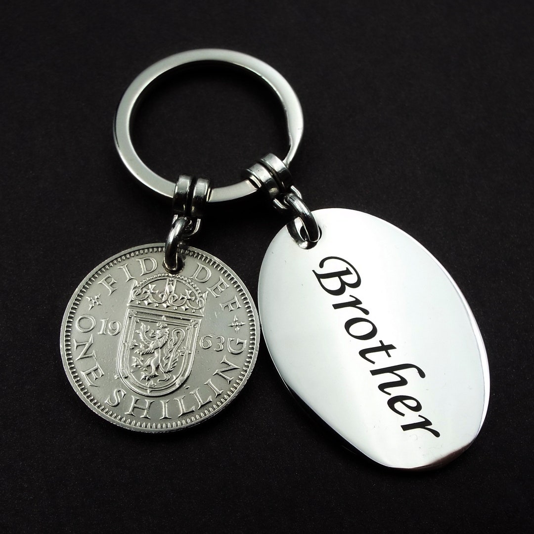 1963 SCOTTISH Shilling BROTHER Coin Keyring 62nd Birthday Gift Military ...