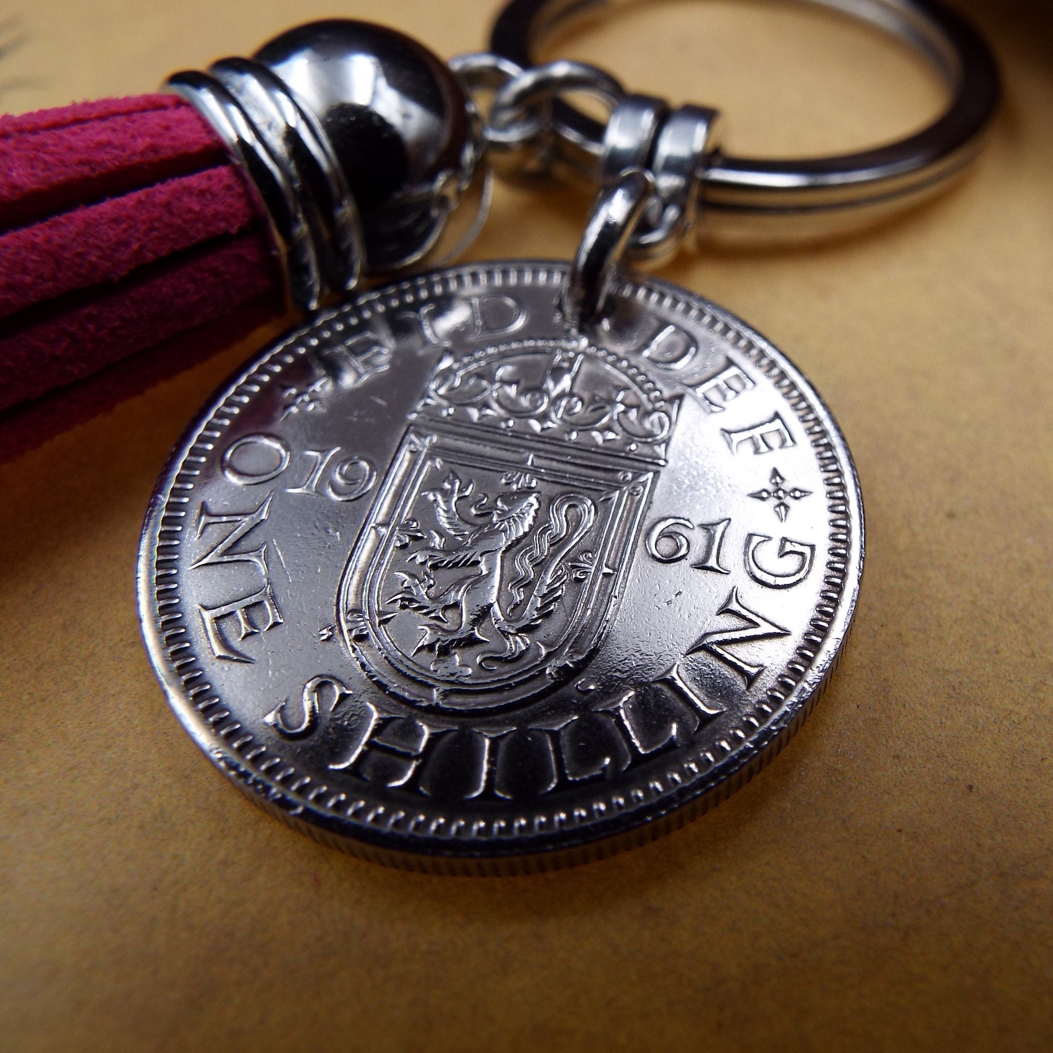 1961 Scottish Shilling Pink Tassel Coin Keyring, Metal Keychain ...