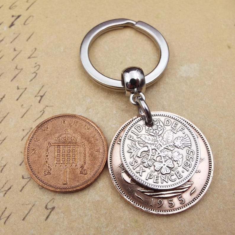 Original 1955 British Sixpence Ha'penny Double Coin Keyring 71st ...
