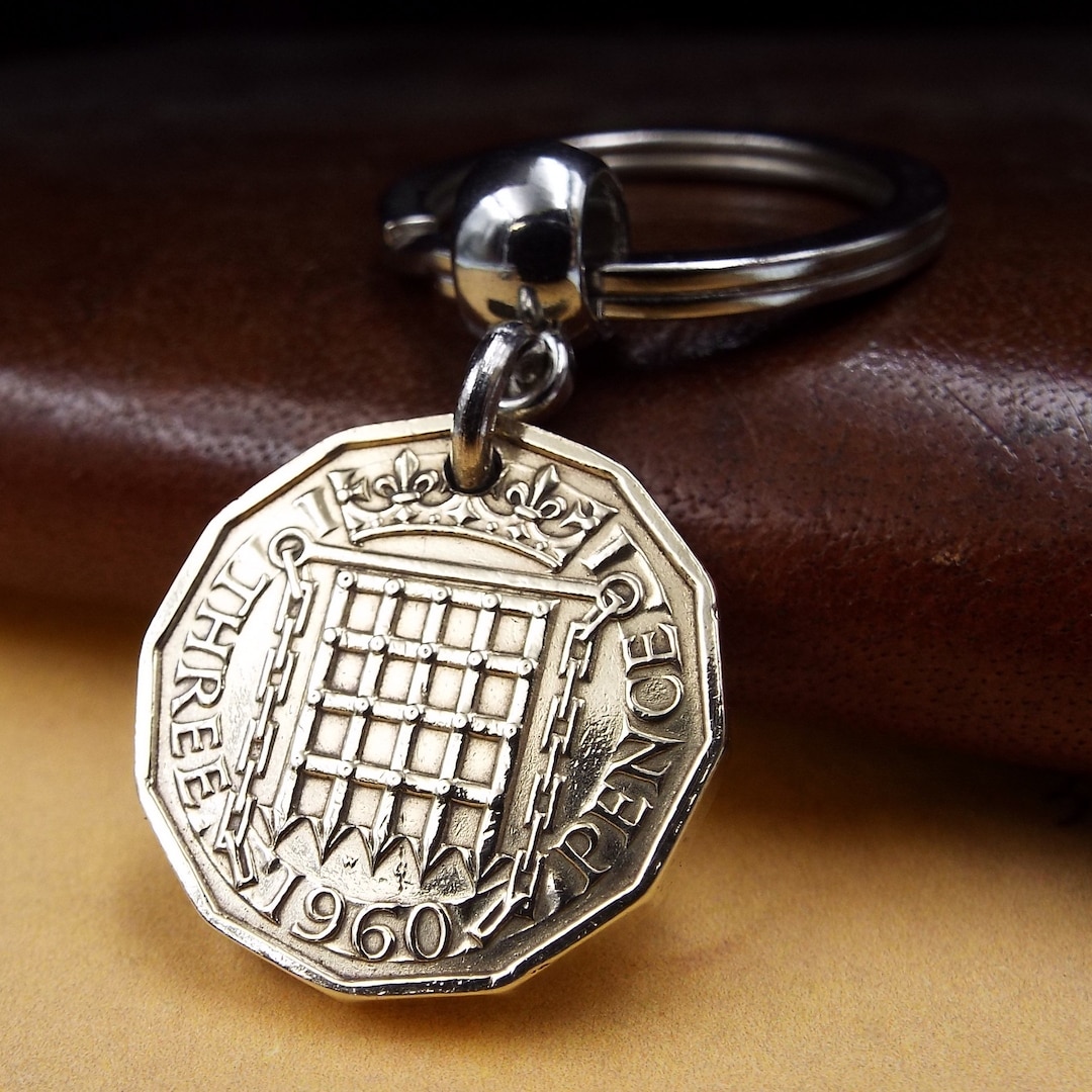 1960 Brass Threepence Coin Keyring 65th Birthday Gift Birth Year Coin ...