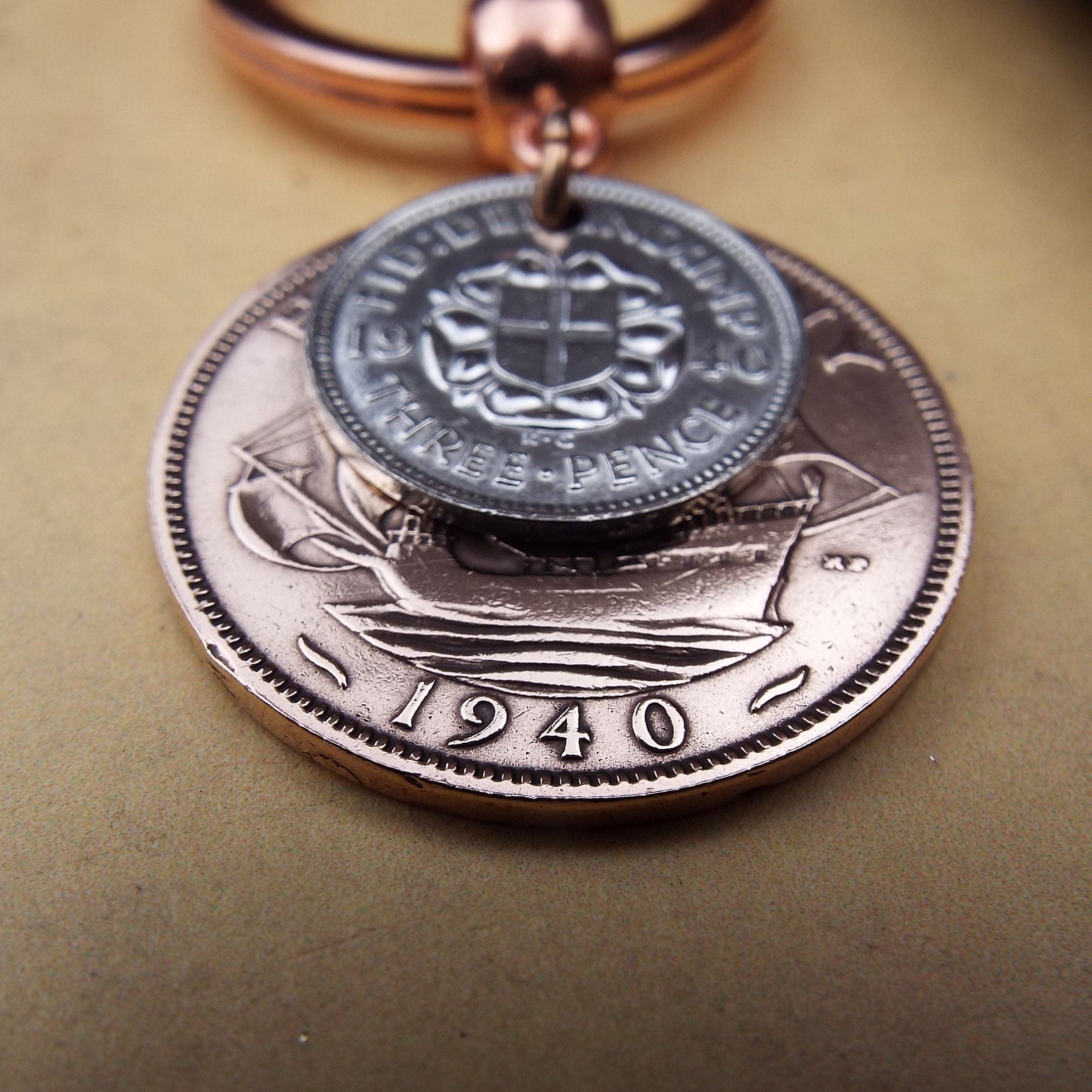 1940 British Threepence Ha'penny Double Coins Keychain | Etsy