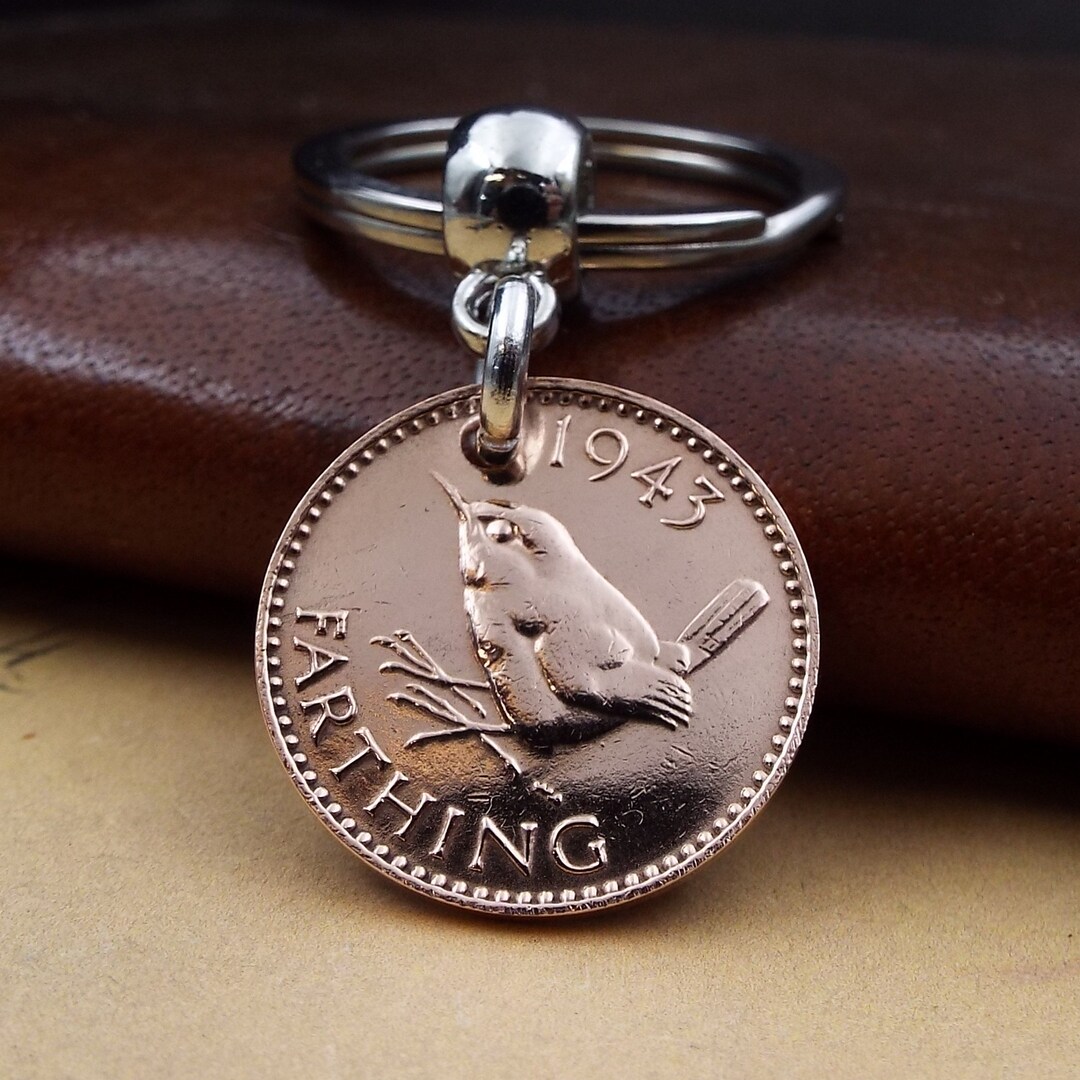 1943 Bronze Farthing Old Vintage Coin Keyring Upcycled Recycled 83rd ...
