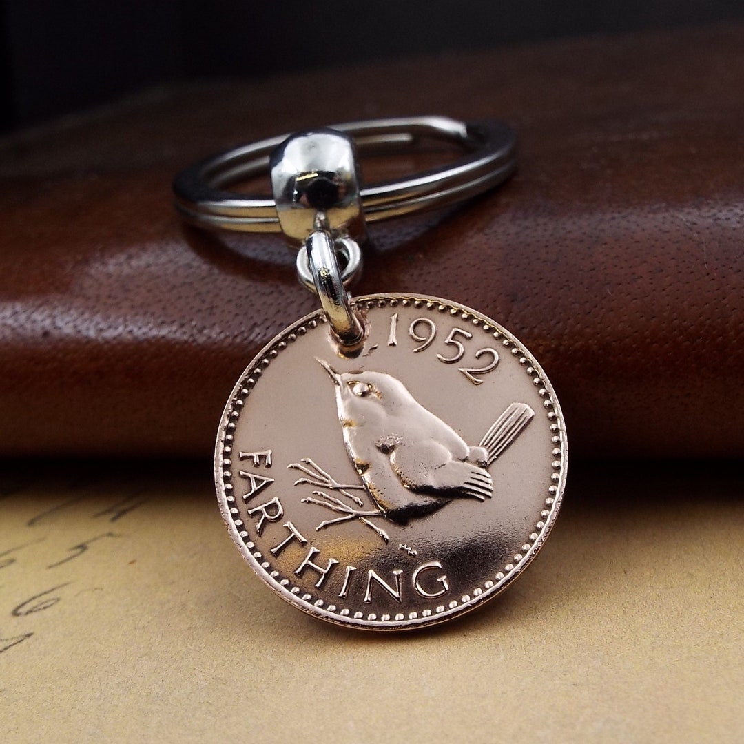 1952 British Bronze Farthing Vintage Wren Coin Keyring 73rd Birthday ...