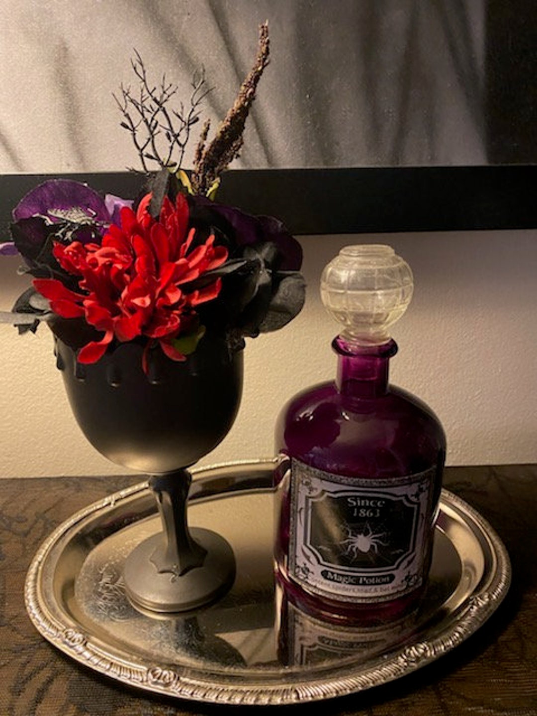 Dark Gothic Floral Arrangement in Black Chalice Goth Home Decor - Etsy