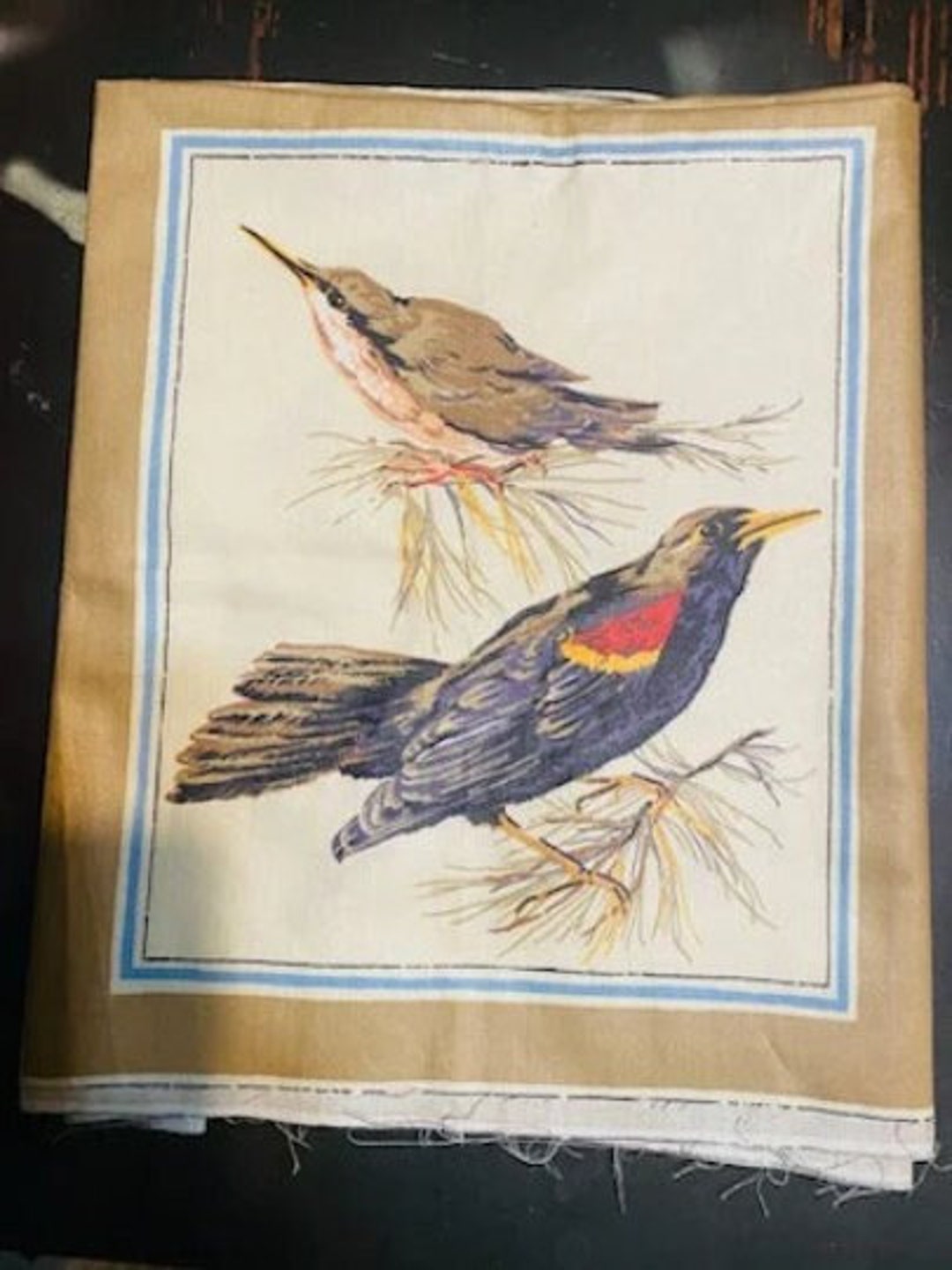 Vintage Cyrus Clark "feathered Friends" Bird Print Fabric Material ...