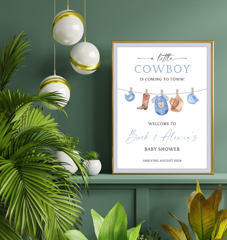 Little Cowboy Baby Shower Welcome Sign Template | Baby Boy, Baby Shower ...