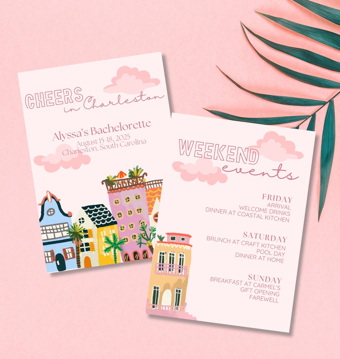Cheers in Charleston Bachelorette Party Invite Template | Pink Southern ...