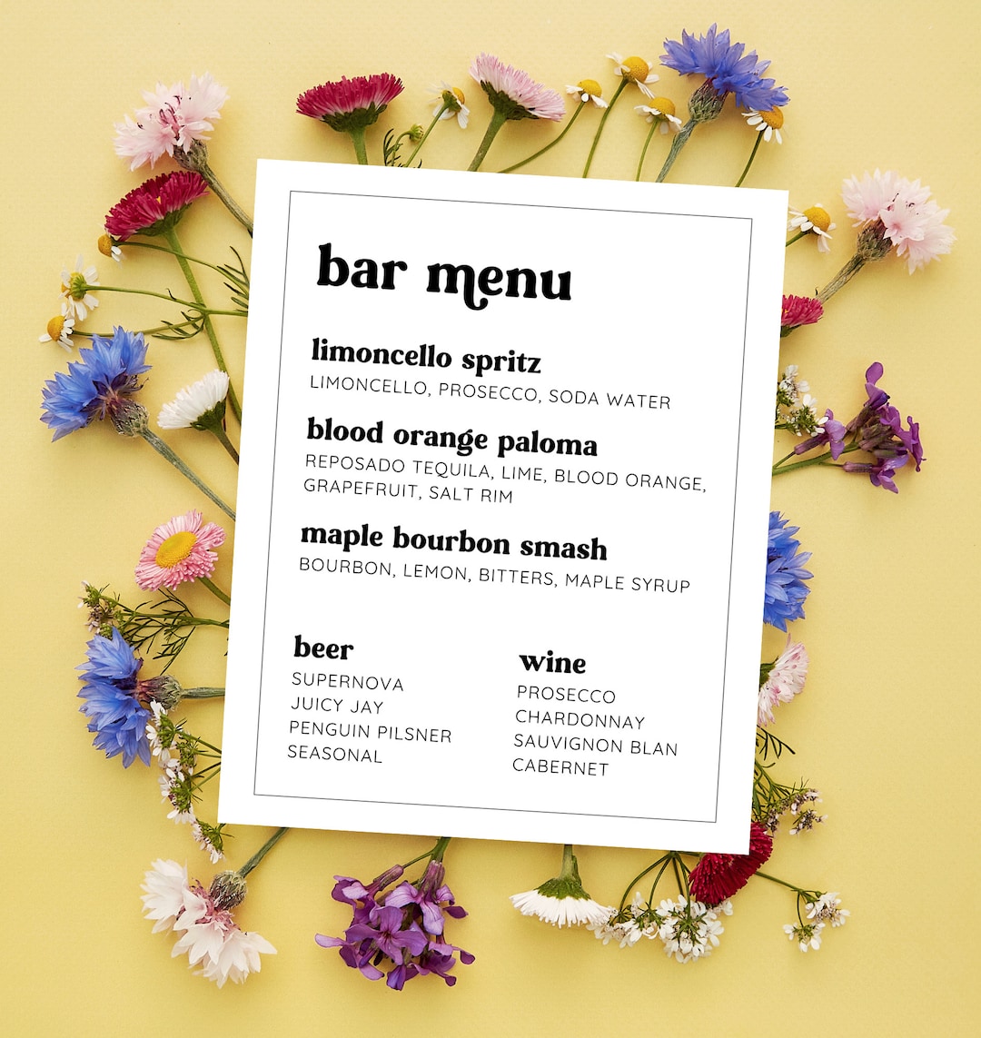 Minimalist Bar Menu Sign Template | Canva Editable Digital Download ...