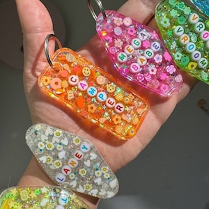 Retro Resin Keychains With Rainbow Letter Beads - Customizable ...