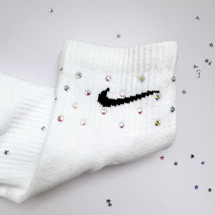 Nike Iridescent Rhinestone Socks – Bedazzled Ankle Socks With Hotfix ...