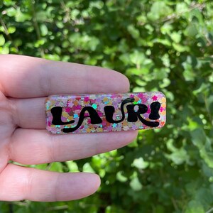 GLITTER NAME Resin Hair Clip -- Single Clip Multiple Fonts and Glitters ...