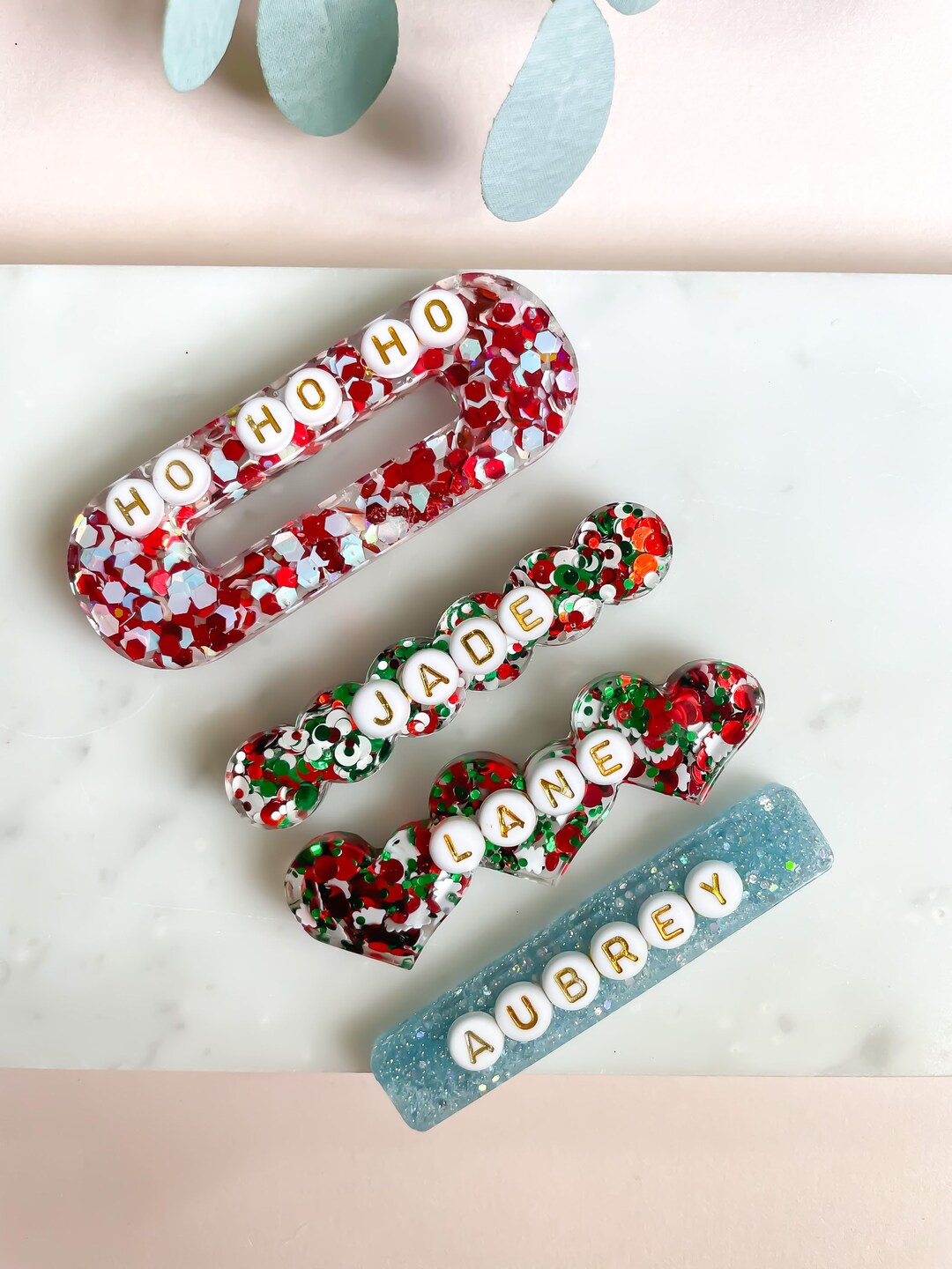 GLITTER Christmas HOLIDAY Customized and Personalized Hair Clip ...
