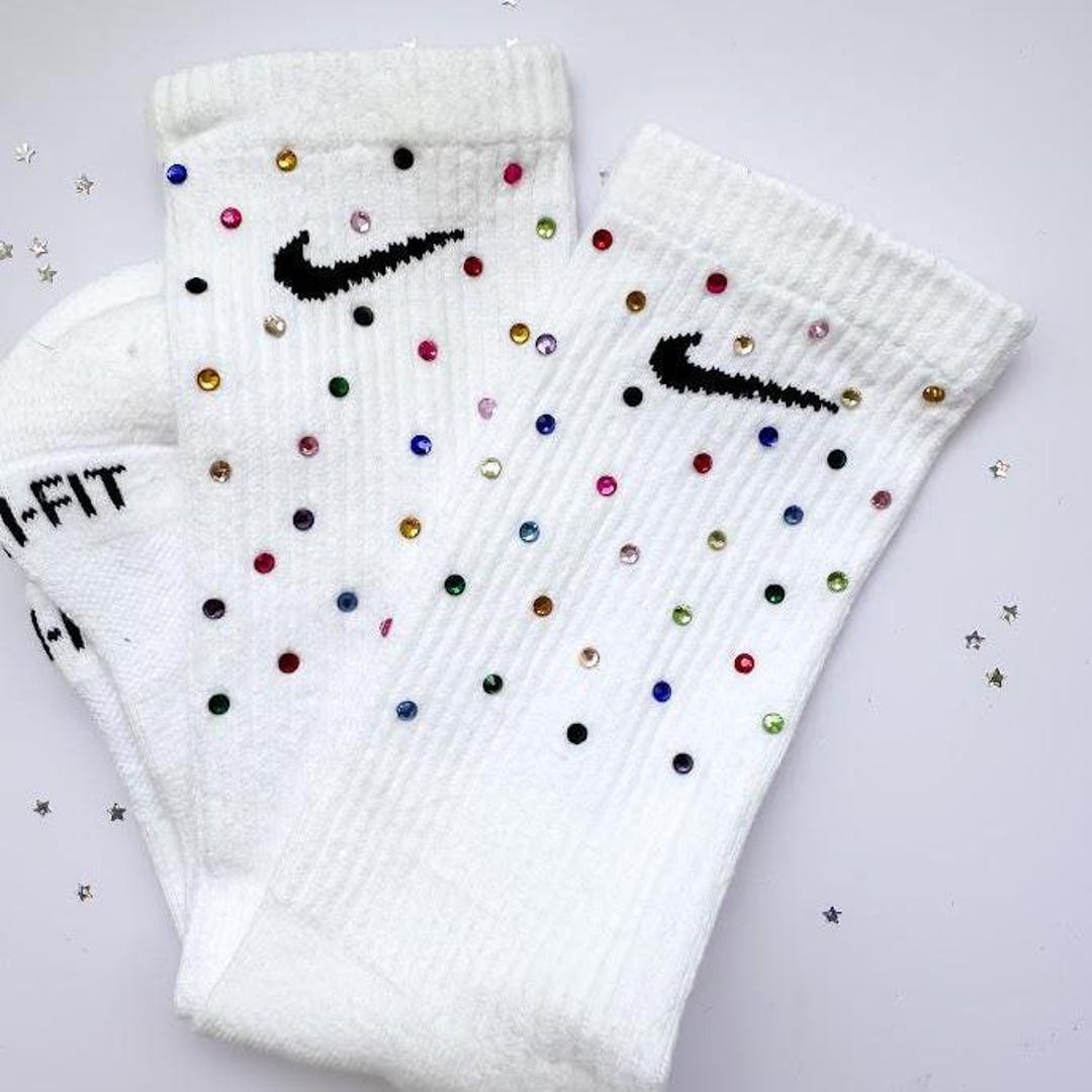 Nike Rainbow Rhinestone Socks – Bedazzled Crew Socks With Hotfix ...