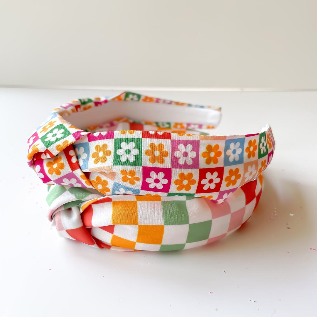 Checkered Retro Top Knot Headband Knotted - Etsy