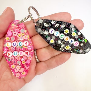 Retro Resin Keychains With Rainbow Letter Beads - Customizable ...