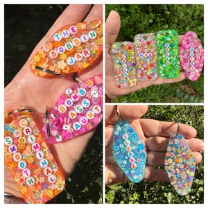 Retro Resin Keychains With Rainbow Letter Beads - Customizable ...