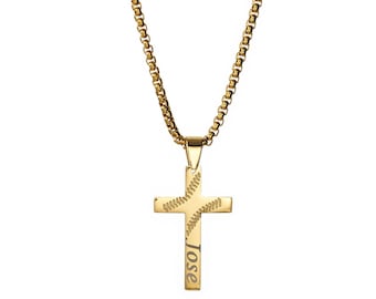 Baseball Cross Pendant With Chain Necklace Stainless Steel Engraving ...