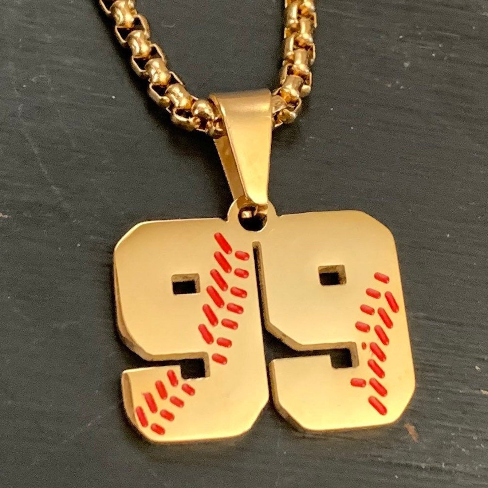 Gold Baseball Lace Number Pendant Gold Sports Necklace | Etsy