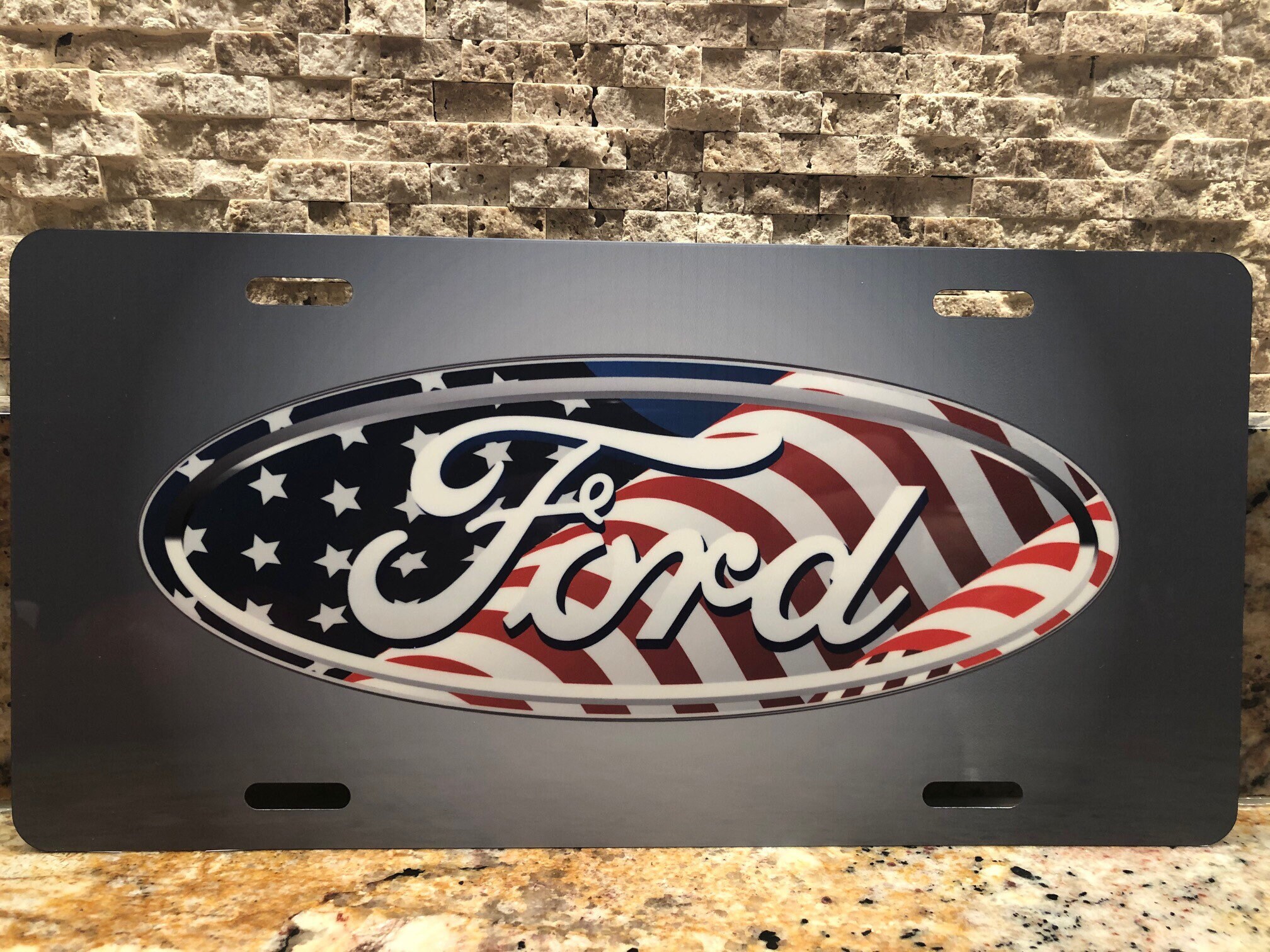 Ford American flag oval aluminum license plate. | Etsy