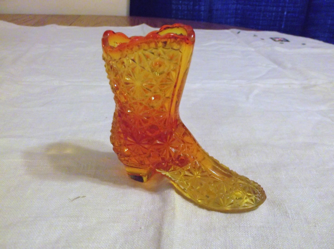 Marigold Carnival Glass Daisy Pattern Fenton Boot - Etsy