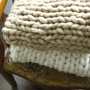 Light Beige Knit Blanket, Merino Wool Blanket, Hand Knit Throw Blanket ...