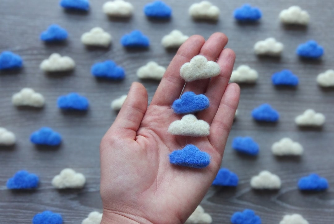 Mini Felted Clouds, Blue and White, Baby Mobile Decor - Etsy
