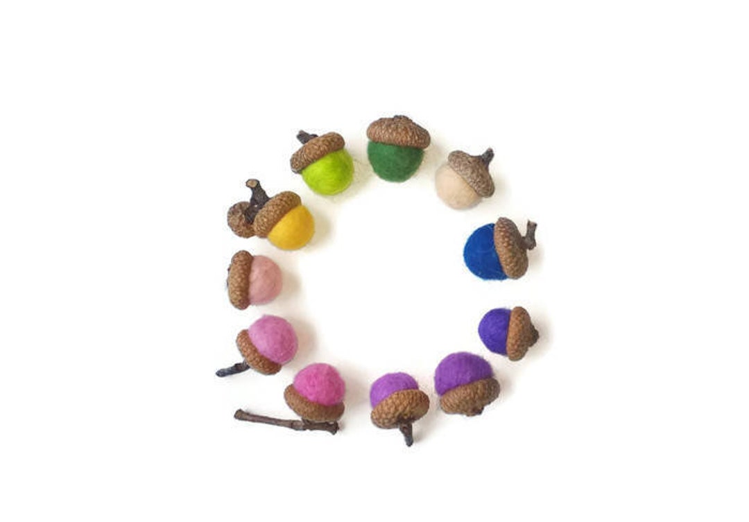 10 Felt Acorns, Felt Balls, Felt Ball Acorns, Acorn Caps, Fun Colors ...