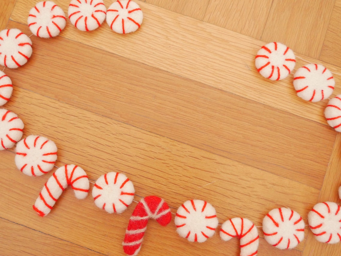 Red Peppermint Candy Garland Felt Peppermint Patties Garland - Etsy