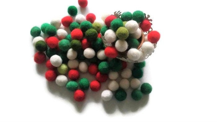 Christmas Felt Balls Set of Red and Green Colors Mix Small | Etsy