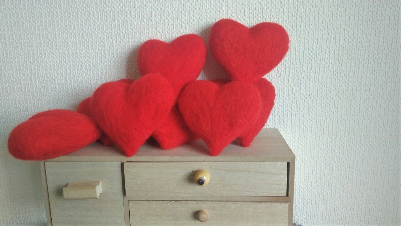 10cm Wool Felt Hearts Mix and Match, Red Wool Felted Hearts, Felt Balls ...