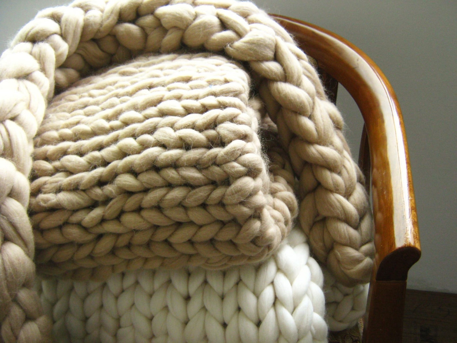 Light Beige Knit Blanket Merino Wool Blanket Hand Knit Throw - Etsy