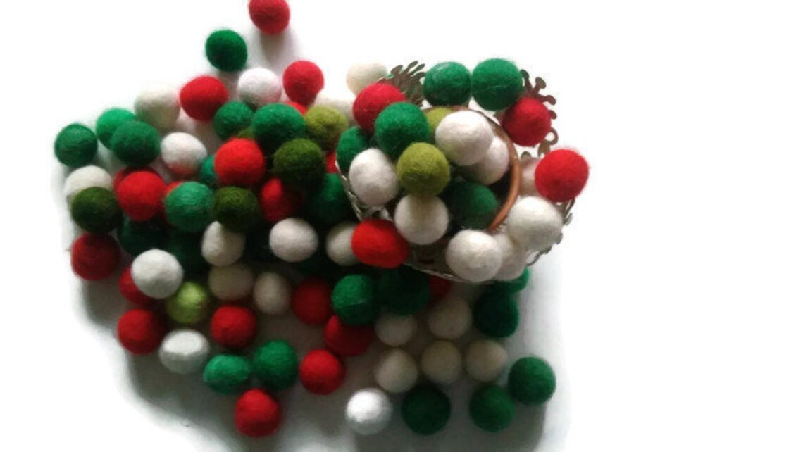 Christmas Felt Balls Set of Red and Green Colors Mix Small | Etsy