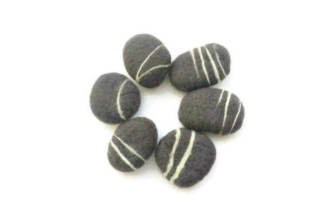 5 Felt Stones - Dark Gray Wool Felt River Pebbles - Felt River Rocks ...