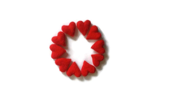 10cm Wool Felt Hearts Mix and Match, Red Wool Felted Hearts, Felt Balls ...