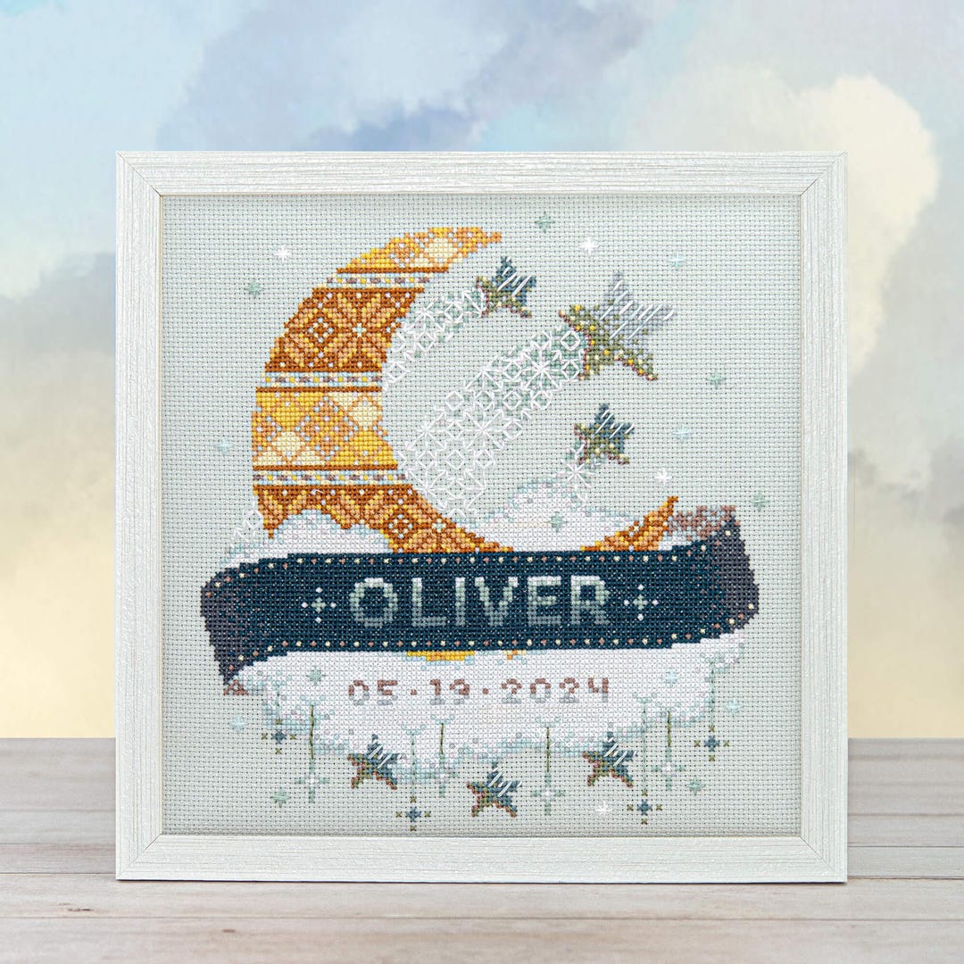 Modern Baby Sampler | Moon + Stars Counting Puddles PDF Cross Stitch ...