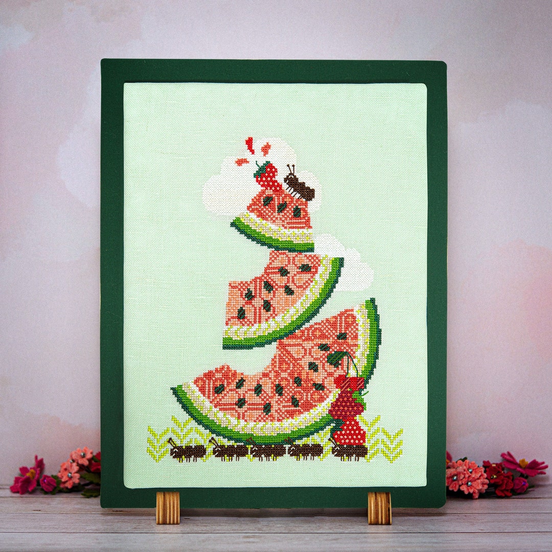 Ants Carrying Watermelon Cross Stitch Pattern: Summer Picnic (digital ...