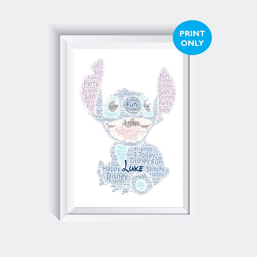 Disney Stitch Personalised Word Art A4 Print Birthday Christmas Gift ...