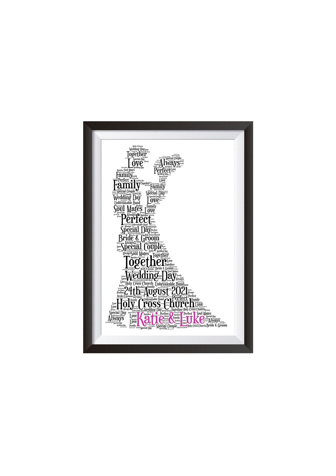 Personalised Wedding Bride & Groom Couple Word Art A4 Print ONLY ...