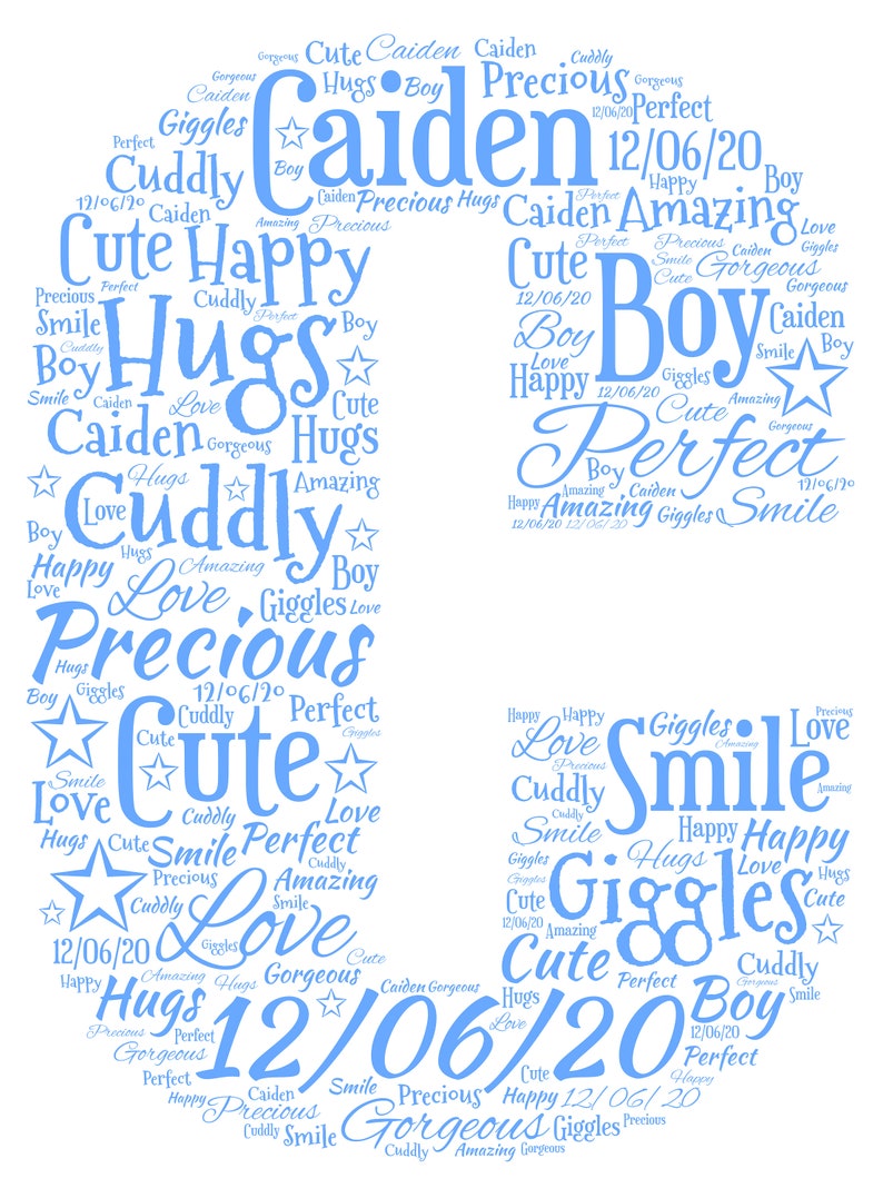 Personalised Word Art Letter Initial Name A4 Word Art Print - Etsy