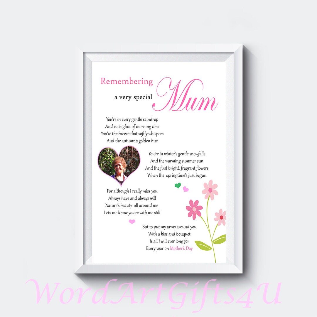 Personalised Photo in Loving Memory of Mum Poem Print Mothers Day Gift ...