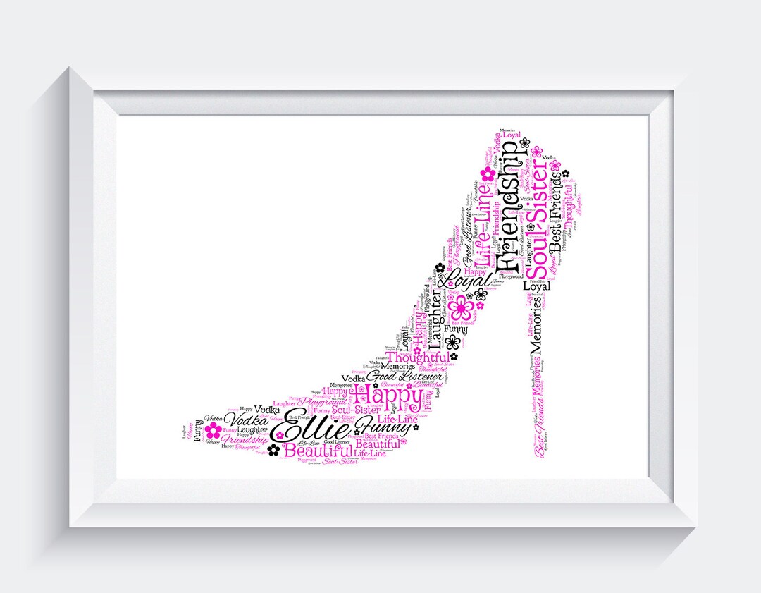 Personalised Word Art Stiletto Shoe Design A4 Print Only Unframed ...