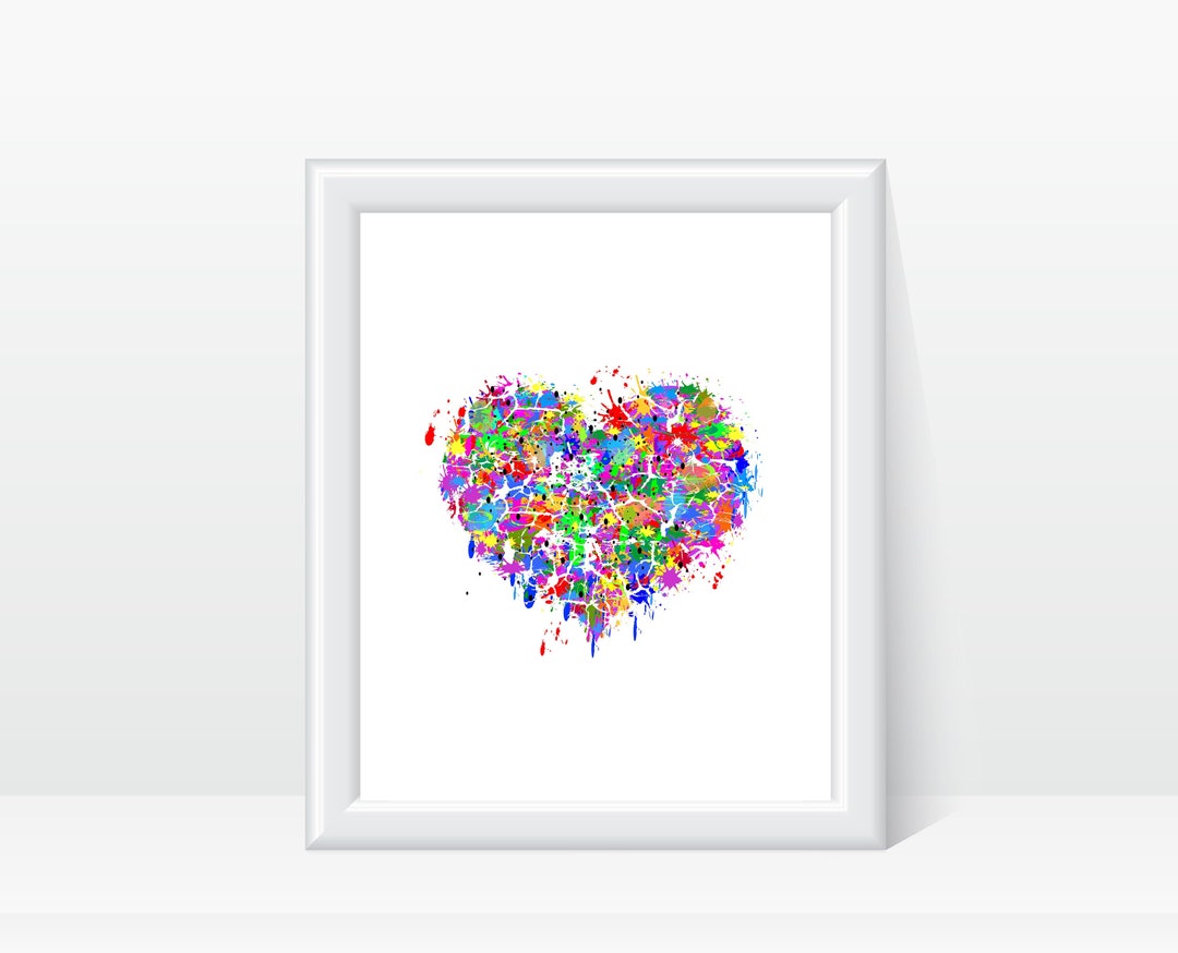 Heart Splatter Art Room Decor Couples Gift Christmas A4 Print ONLY ...