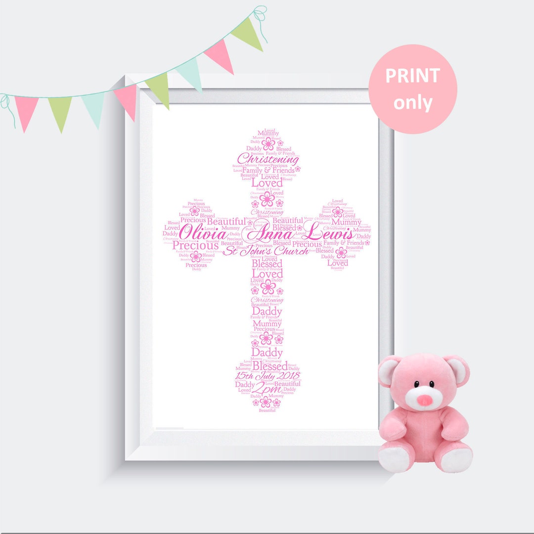 Personalised Christening Cross Word Art Design Print Gift - Etsy
