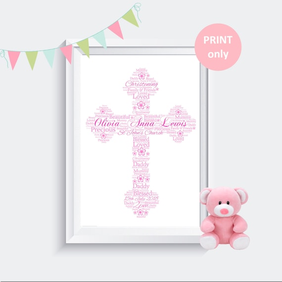 Personalised Christening Cross Word Art Design Print Gift | Etsy