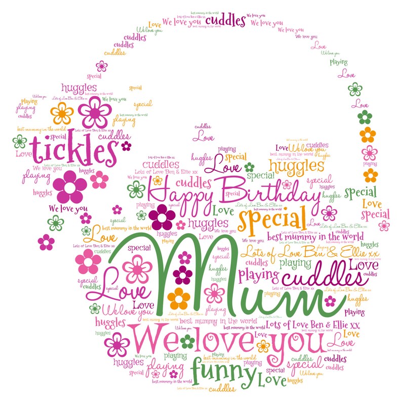 Personalised Word Art Flower Basket Design A4 PRINT ONLY | Etsy